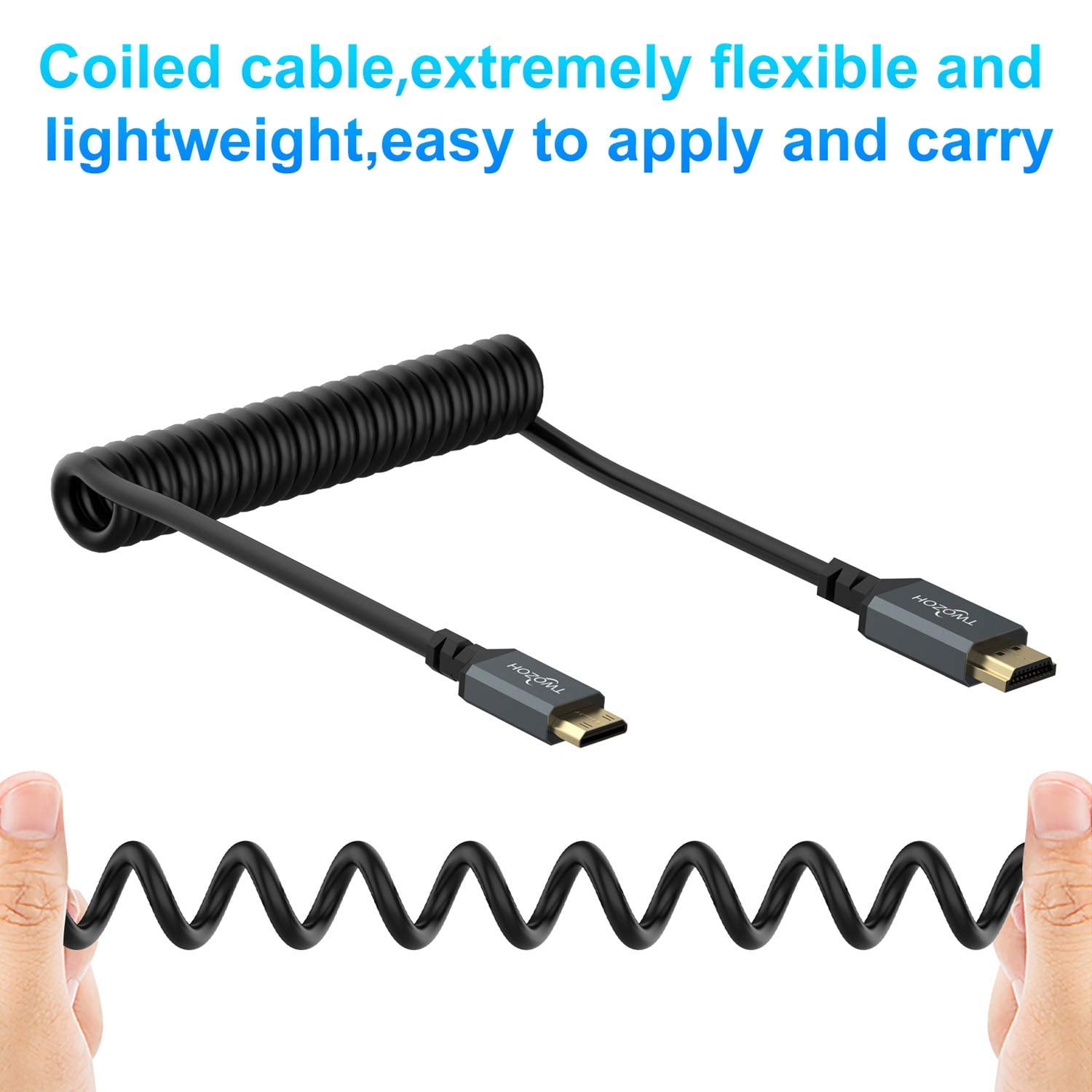 JUNCHI-Mini HDMI to HDMI Coiled Cable, Mini HDMI Coiled Cable Support ...