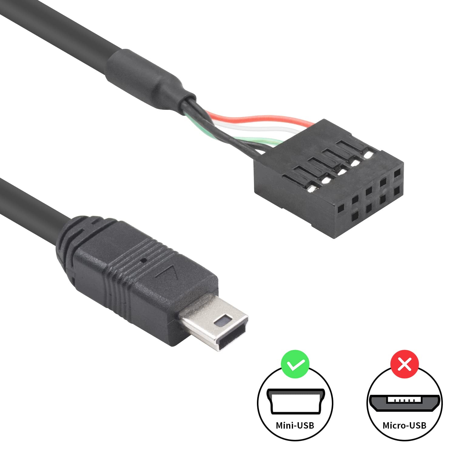 JUNCHI-Mini USB to Motherboard Cable 1.65FT/50CM, Mini USB Male to 9pin ...