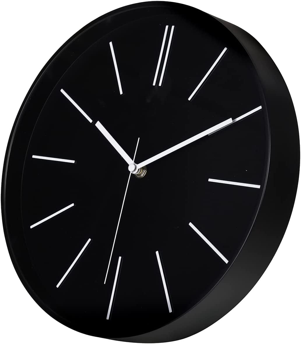 JUNCHI-Modern 12 Inch Round 3D Wall Clock, Black, Silent Quartz Battery ...