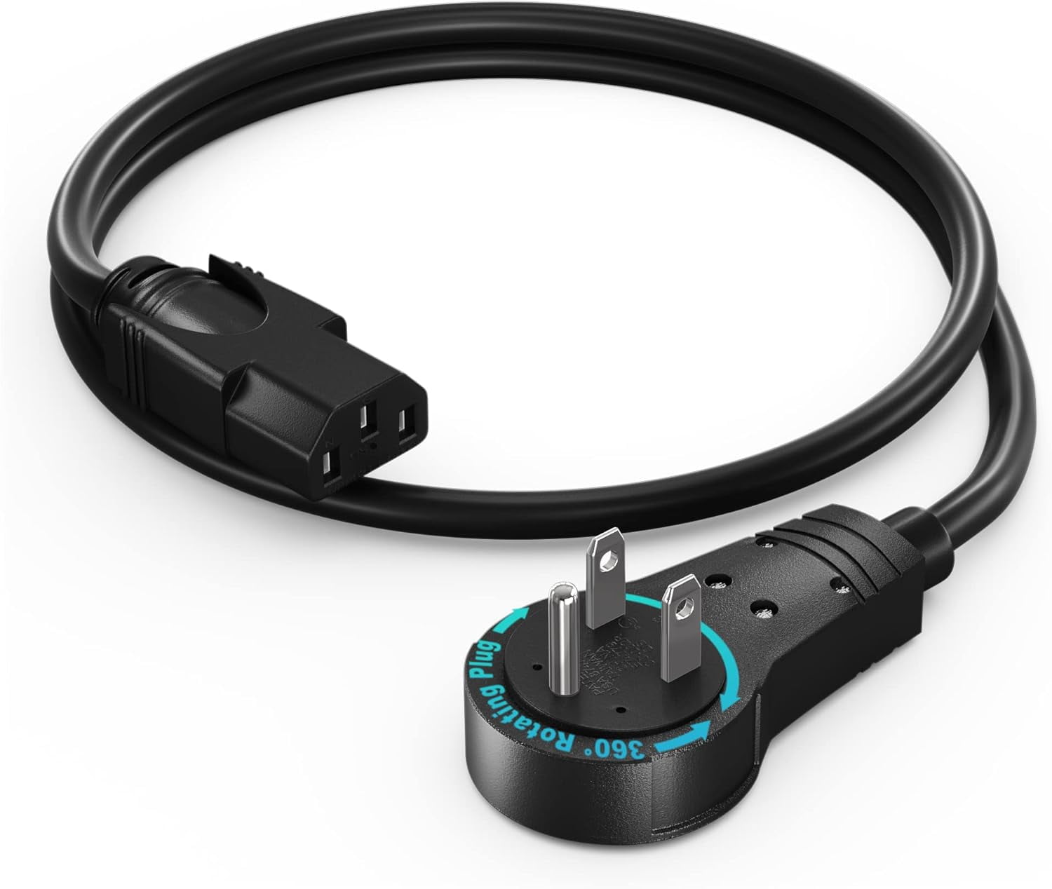 JUNCHI-Monitor Computer Power Cord 1 Ft Flat Plug 360° Rotating PC ...