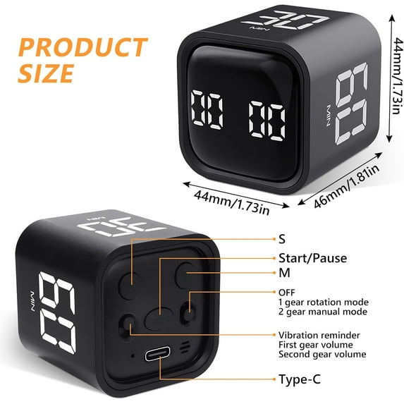 JUNCHI-Multi-Function Cube Timer, 5/10/30/60 Min & Custom Count Down ...