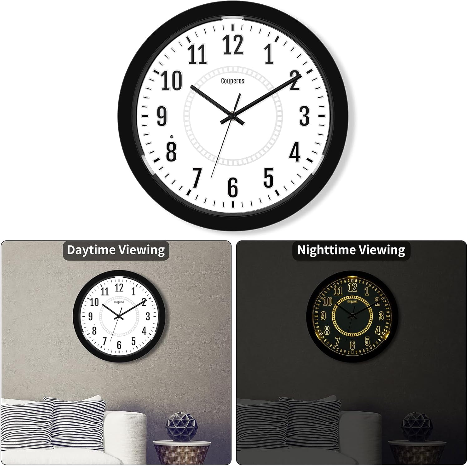 JUNCHI-Night Light LED Wall Clock Glow in The Dark 12.8 Inch Silent ...