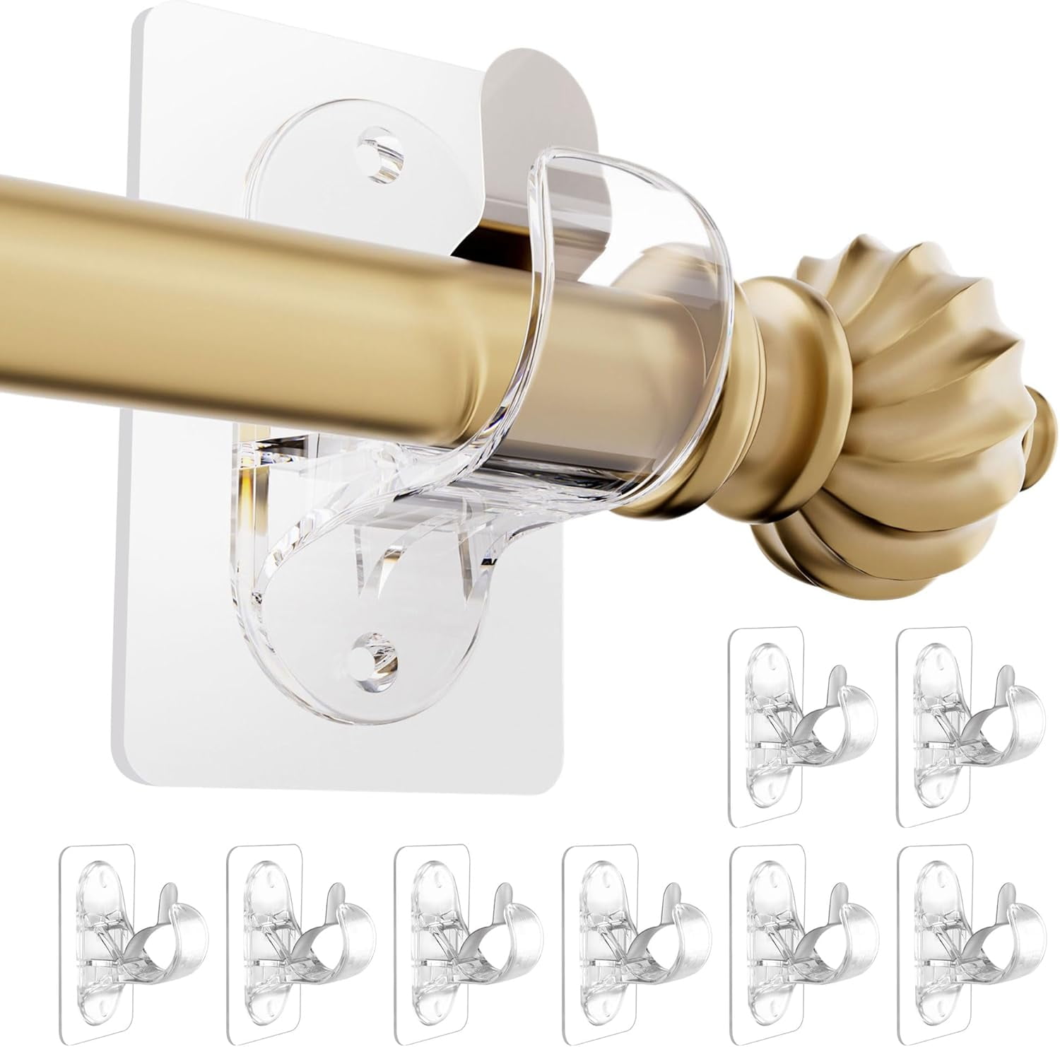 JUNCHI-No Drill Curtain Rod Brackets, (8 Pack) Self Adhesive Curtain ...
