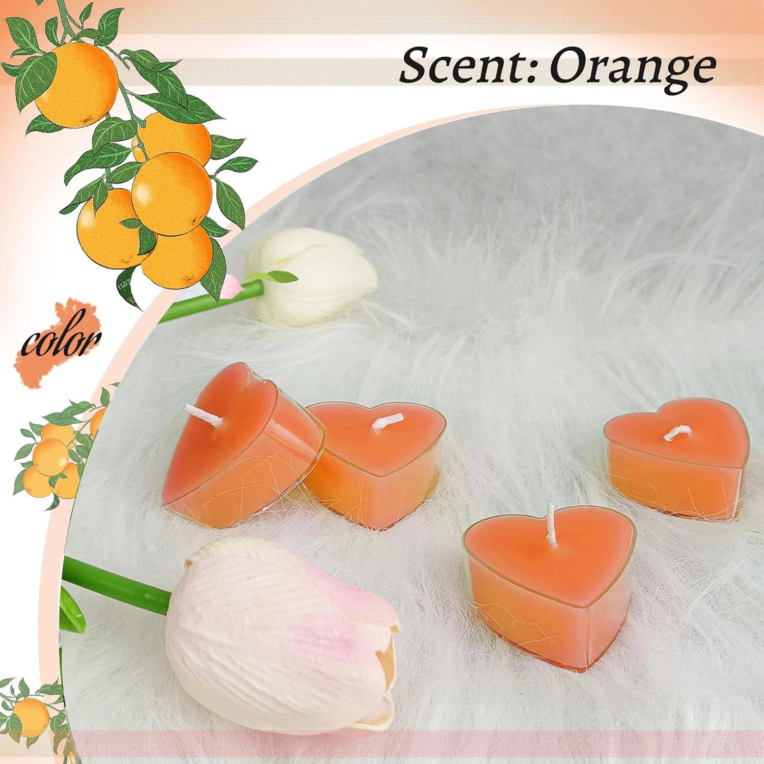 JUNCHI-Orange Scented Heart Tealight Candles, Orange Scent Tea Lights ...