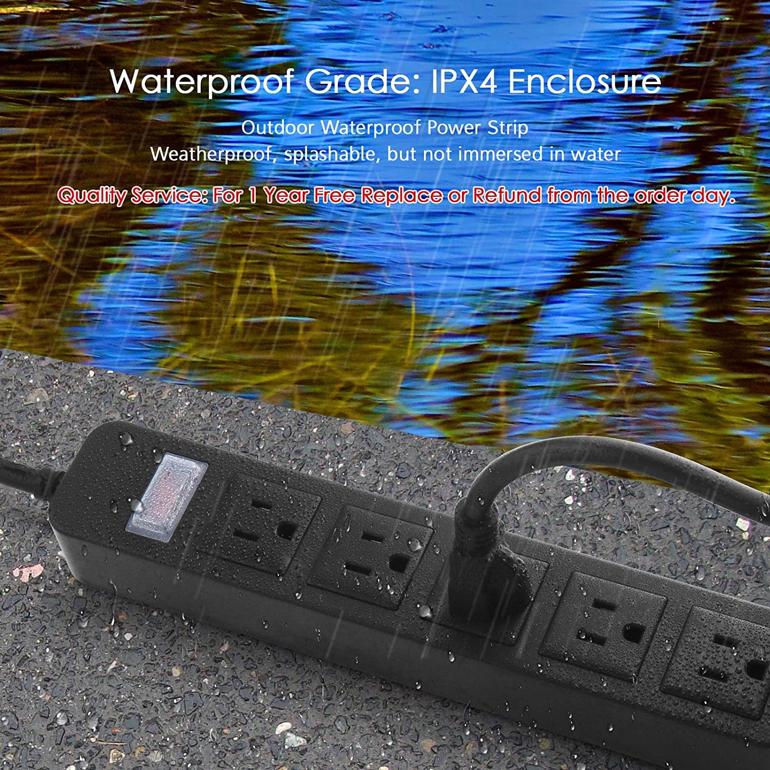 JUNCHI-Outdoor Power Strip Waterproof with 5 Outlets, Garden ...