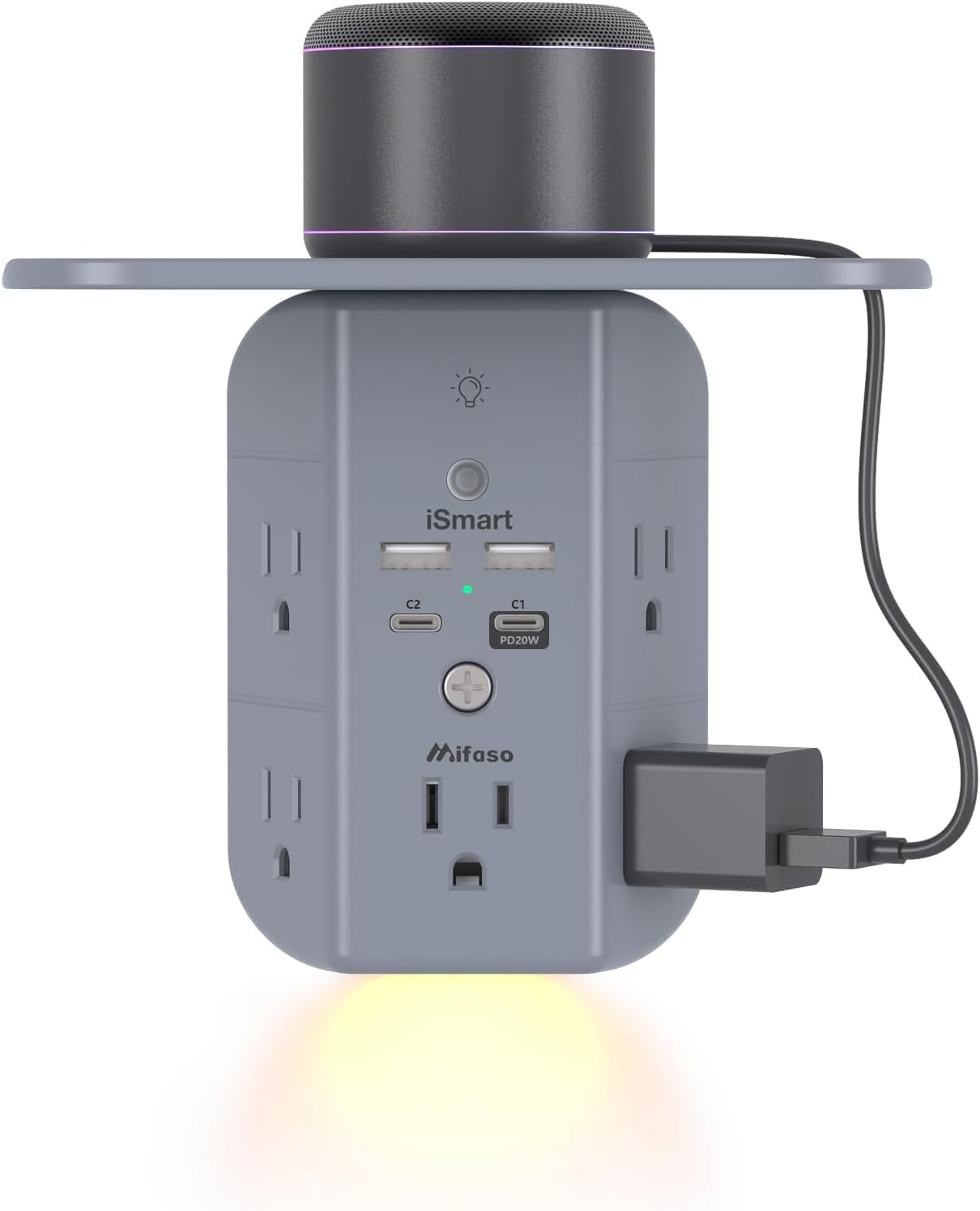JUNCHI-PD20W Wall Outlet Extender, Outlet Splitter with Shelf and Night ...