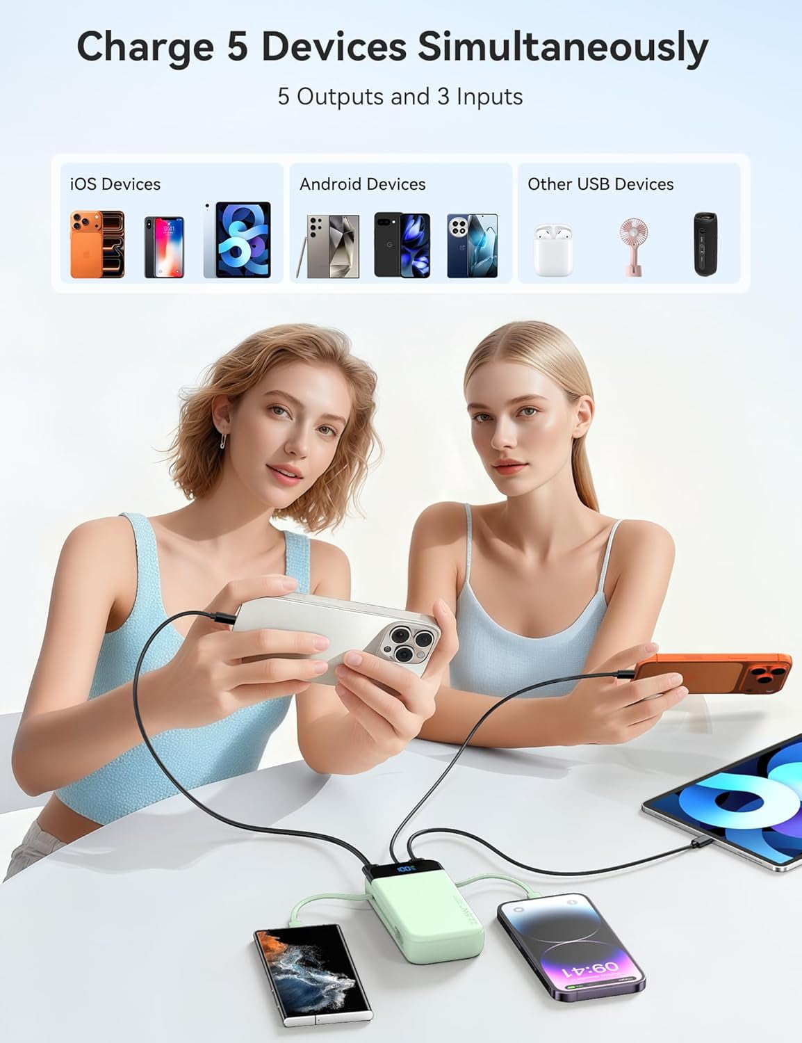 JUNCHI-Portable Charger 32000mAh, 22.5W QC 3.0 PD 20W Smart LED Display ...