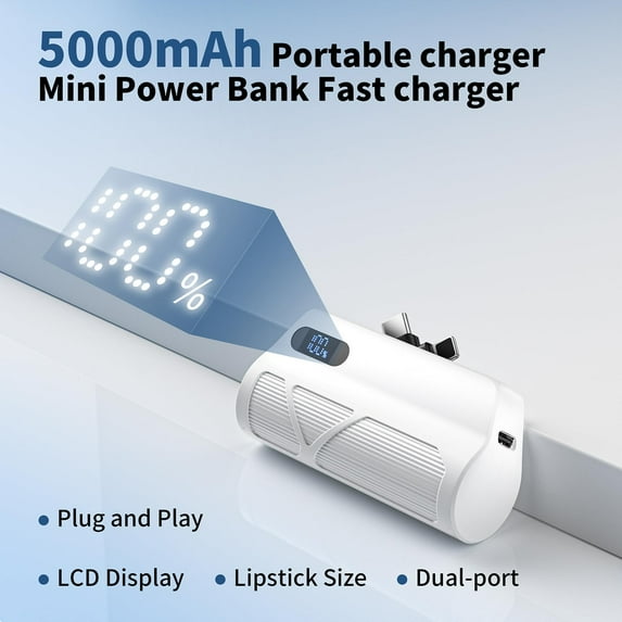JUNCHI-Portable Charger 5000mAh Dual USB C and iOS-Type Connector ...