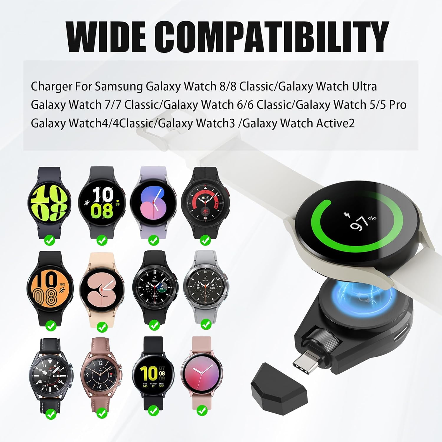 JUNCHI-Portable Charger for Samsung Galaxy Watch 7/8, 2 in 1 USB-C ...
