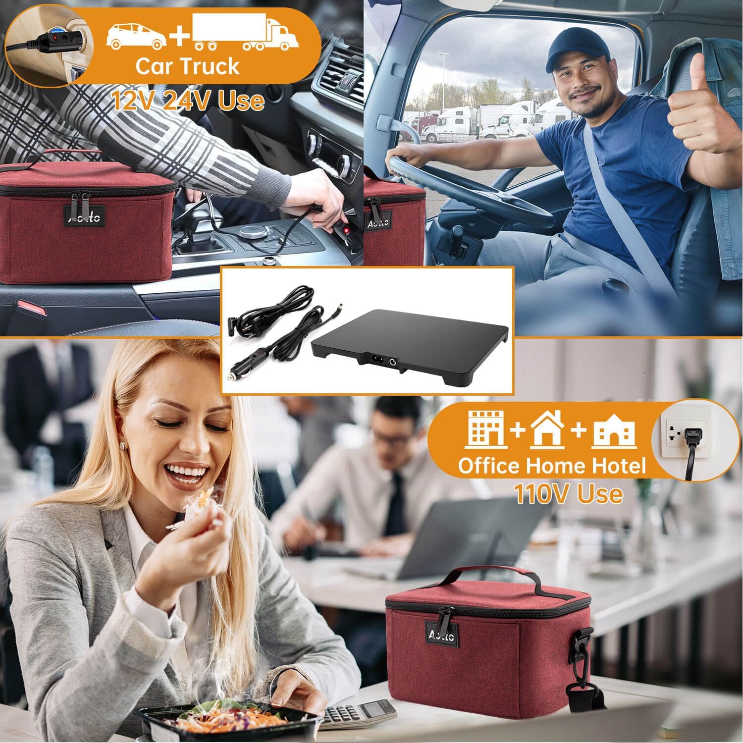 JUNCHI-Portable Oven, Electric Lunch Box Food Heater - 12V/24V/110V 3 ...