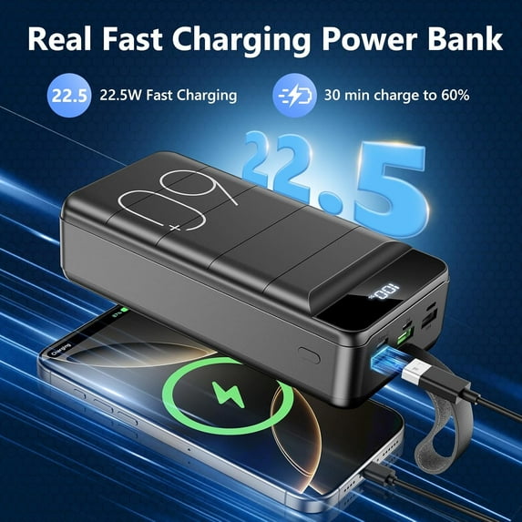 JUNCHI-Power Bank 60000mAh 22.5W Fast Charging Portable Charger with ...