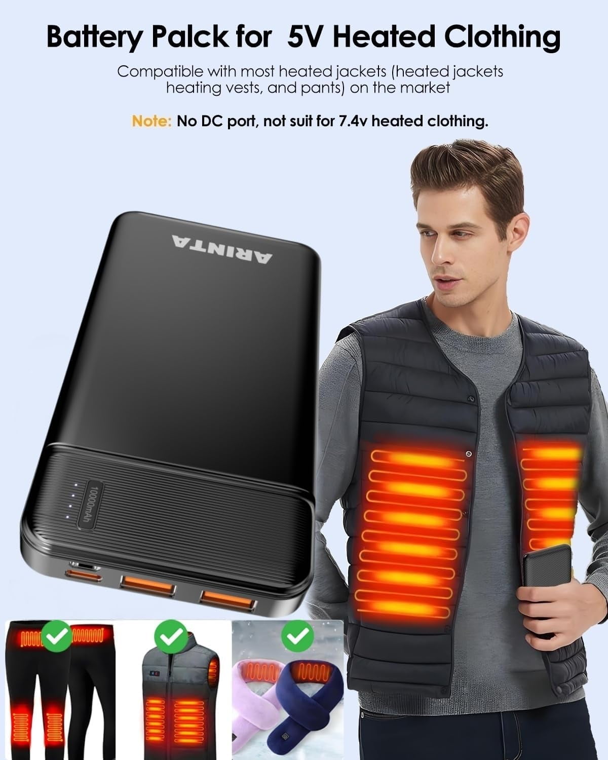 JUNCHI-Power Bank Battery Pack for Heated Jacket & Vest, Portable ...