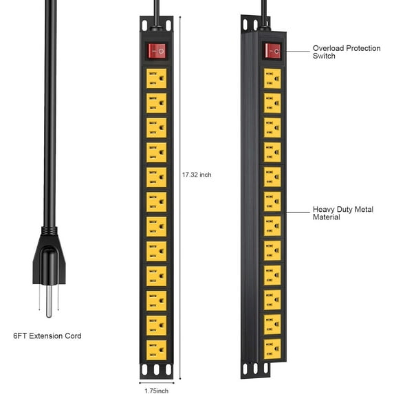JUNCHI-Power Strip Surge Protector Rack-Mount PDU, 12 Outlet Power ...