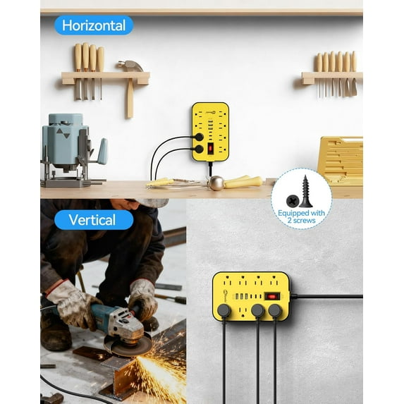 JUNCHI-Power Strip with USB, Surge Protector Flat Plug with 8 Widely ...