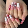 JUNCHI-Press On Nails - Handmade Long Square French Tip Fake Nails ...