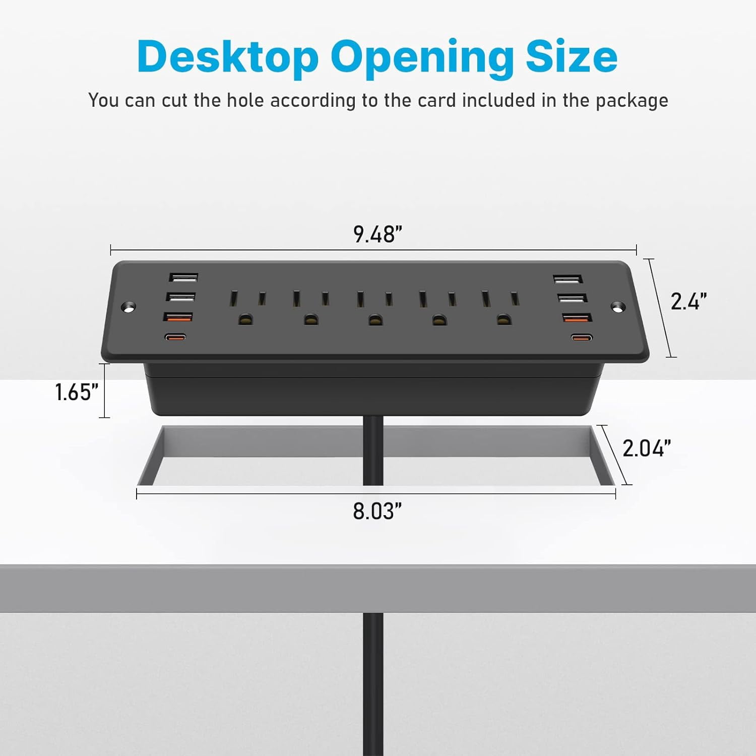 JUNCHI-Recessed Power Strip Surge Protector with 5 Outlets, USB 3.0 USB ...