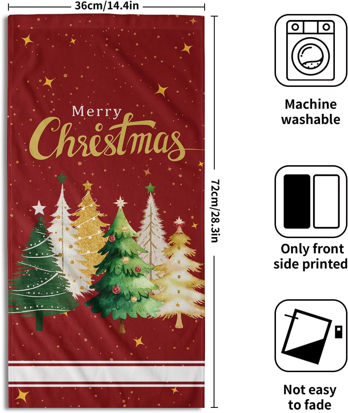 JUNCHI-Red Merry Christma Xmas Hand Towel Set of 2 Soft Absorbent Green ...