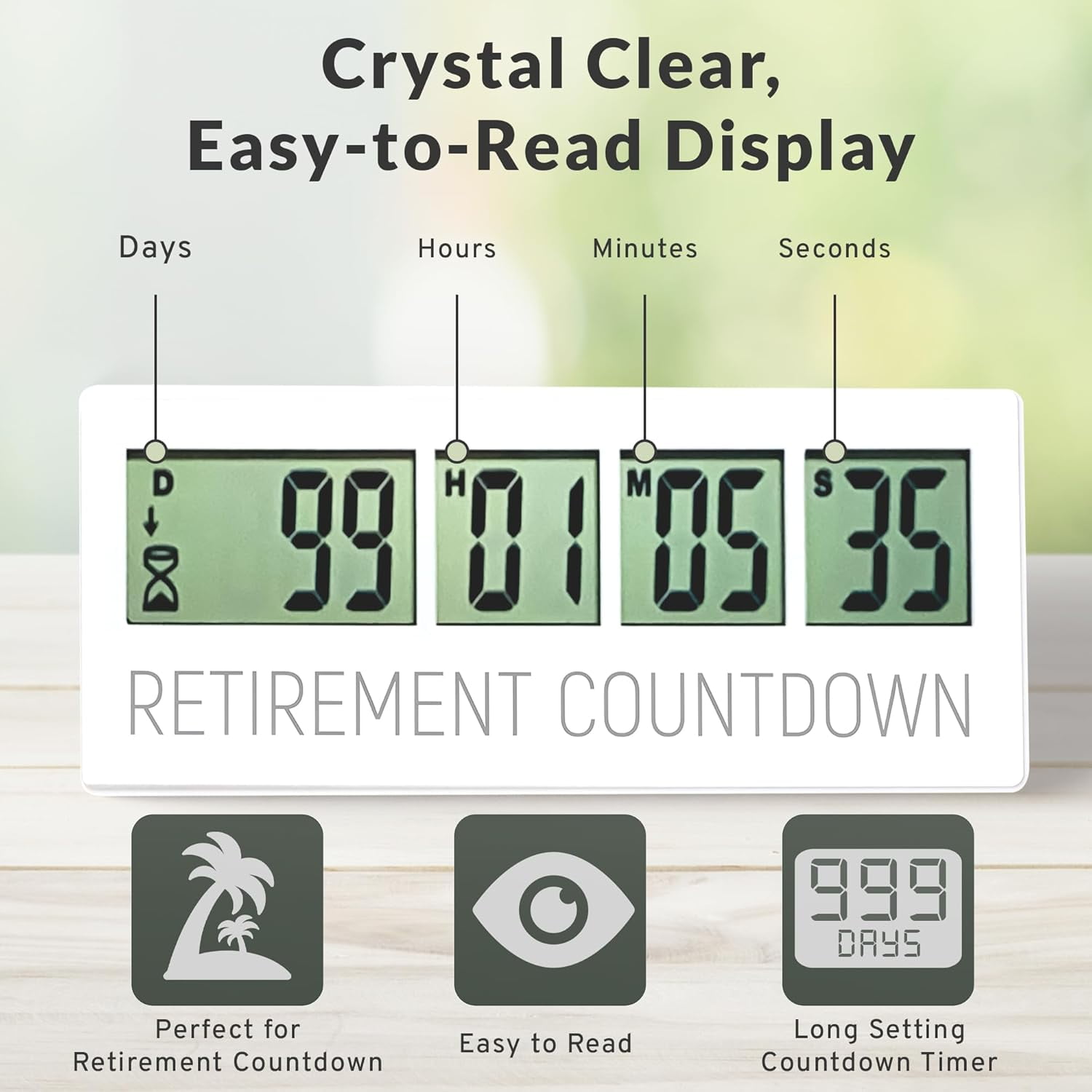 JUNCHI-Retirement Countdown Clock - Up to 999 Days LCD Digital Timer ...
