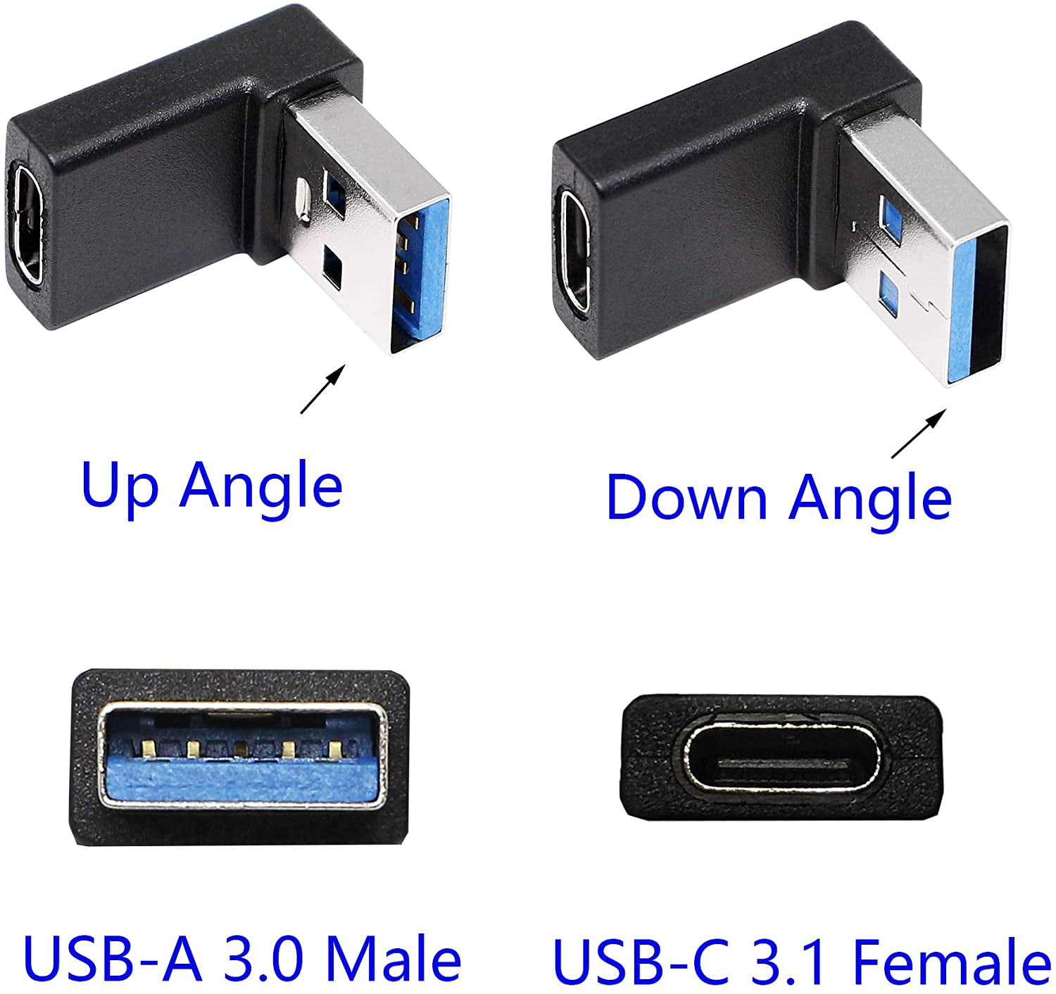 JUNCHI-Right Angle USB C to USB A Adapter, Up Angle & Down Angle USB A ...