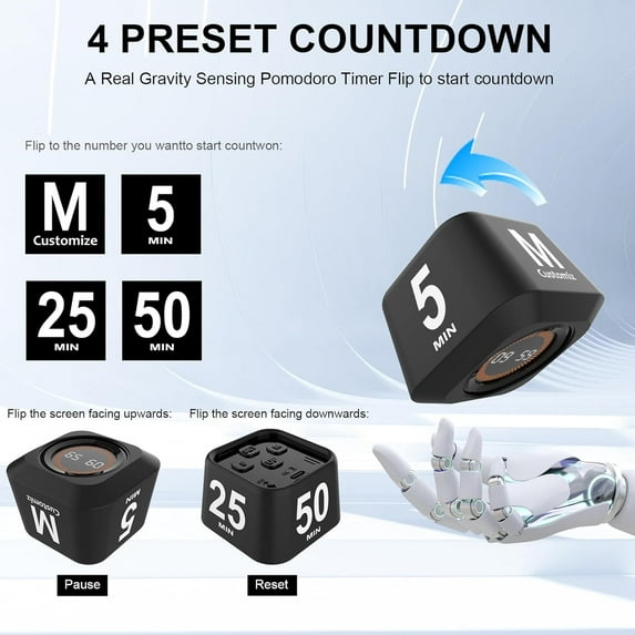 JUNCHI-Rotating Visual Pomodoro Timer 5, 25, 10, 50 Min Custom ...