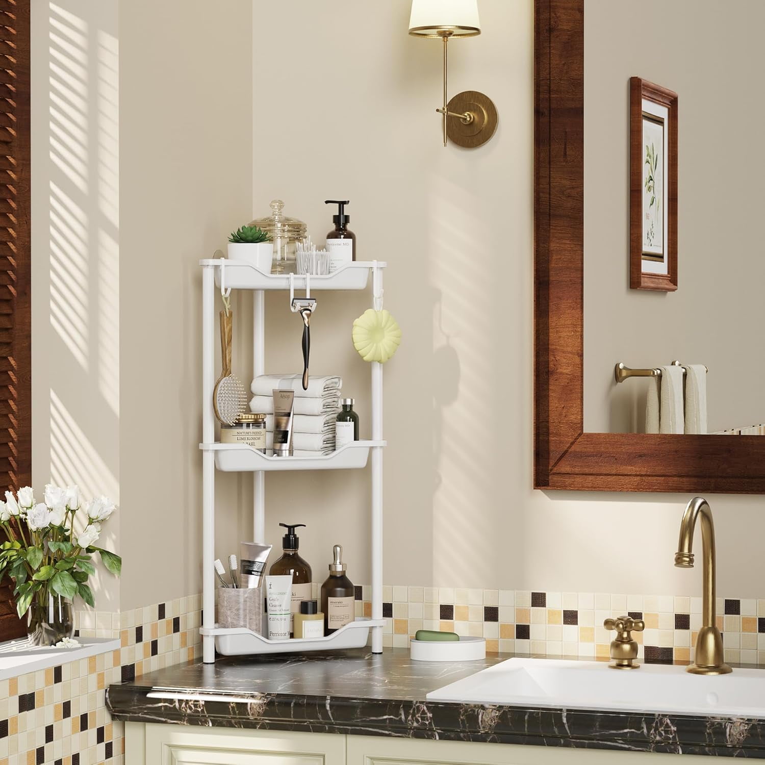JUNCHI-Rustproof 3 Tier Floor Standing Corner Shower Caddy Organizer ...