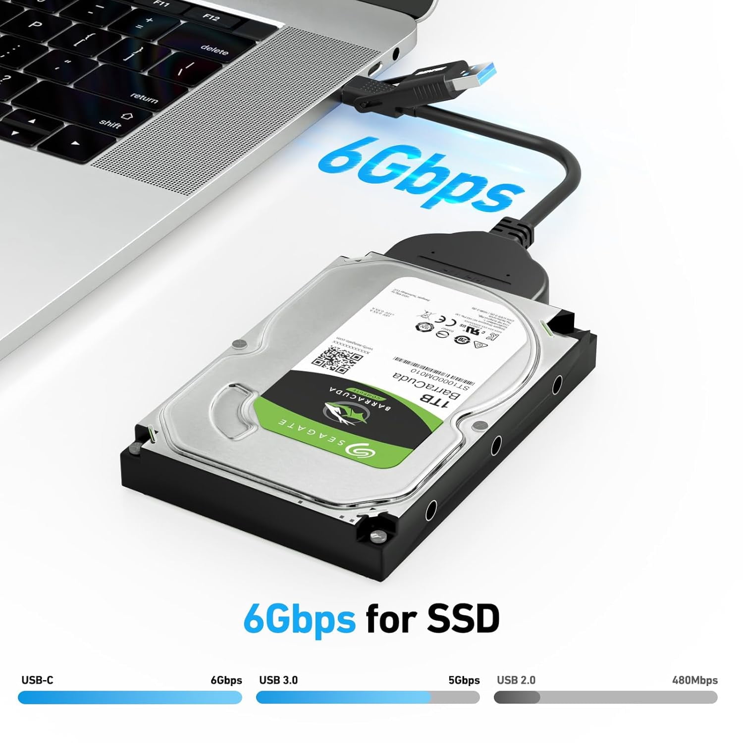 JUNCHI-SATA to USB Cable, 2in1 USB-C/USB 3.0 to SATA III Hard Driver ...