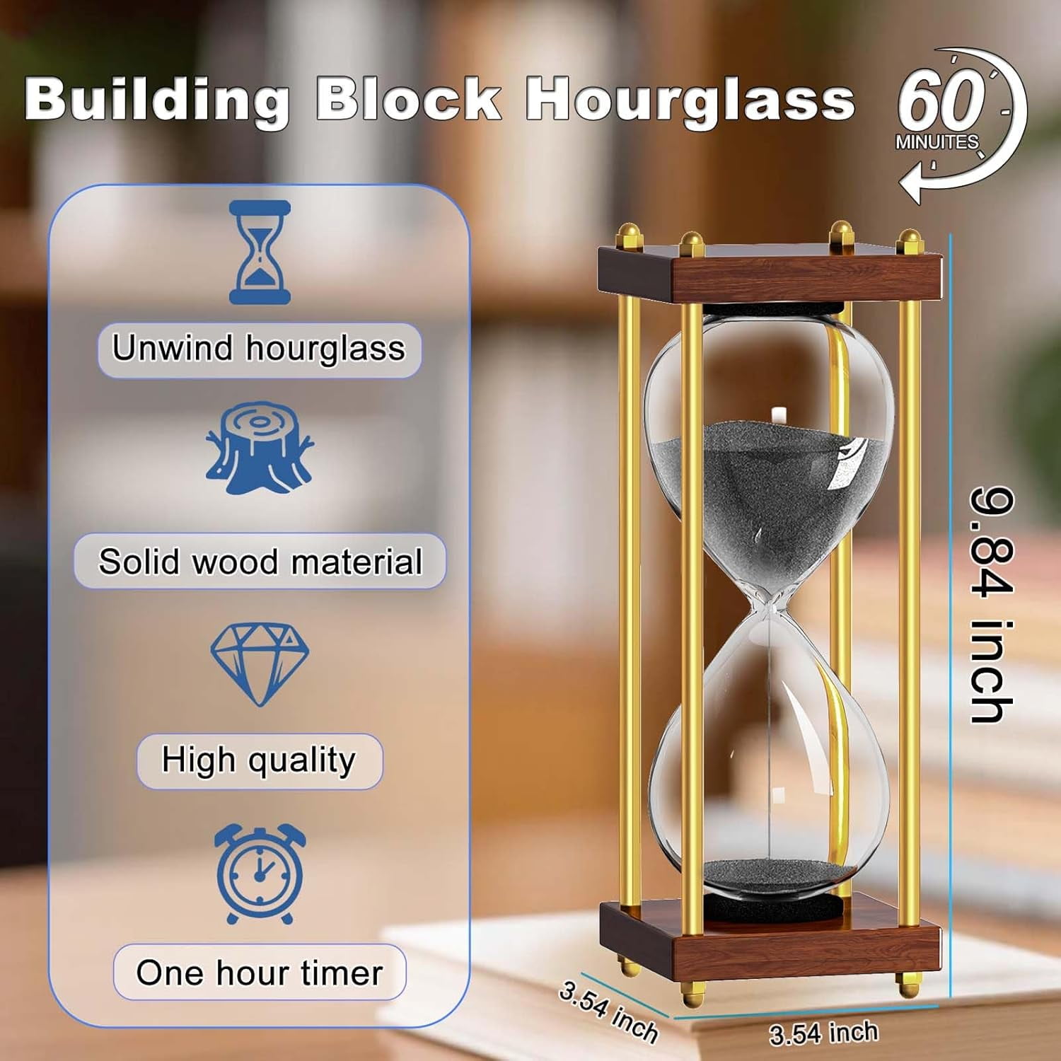 JUNCHI-Sand Timer 60 Minute, 60 Min Gold Rod Hourglass Sand Clock, 1 ...