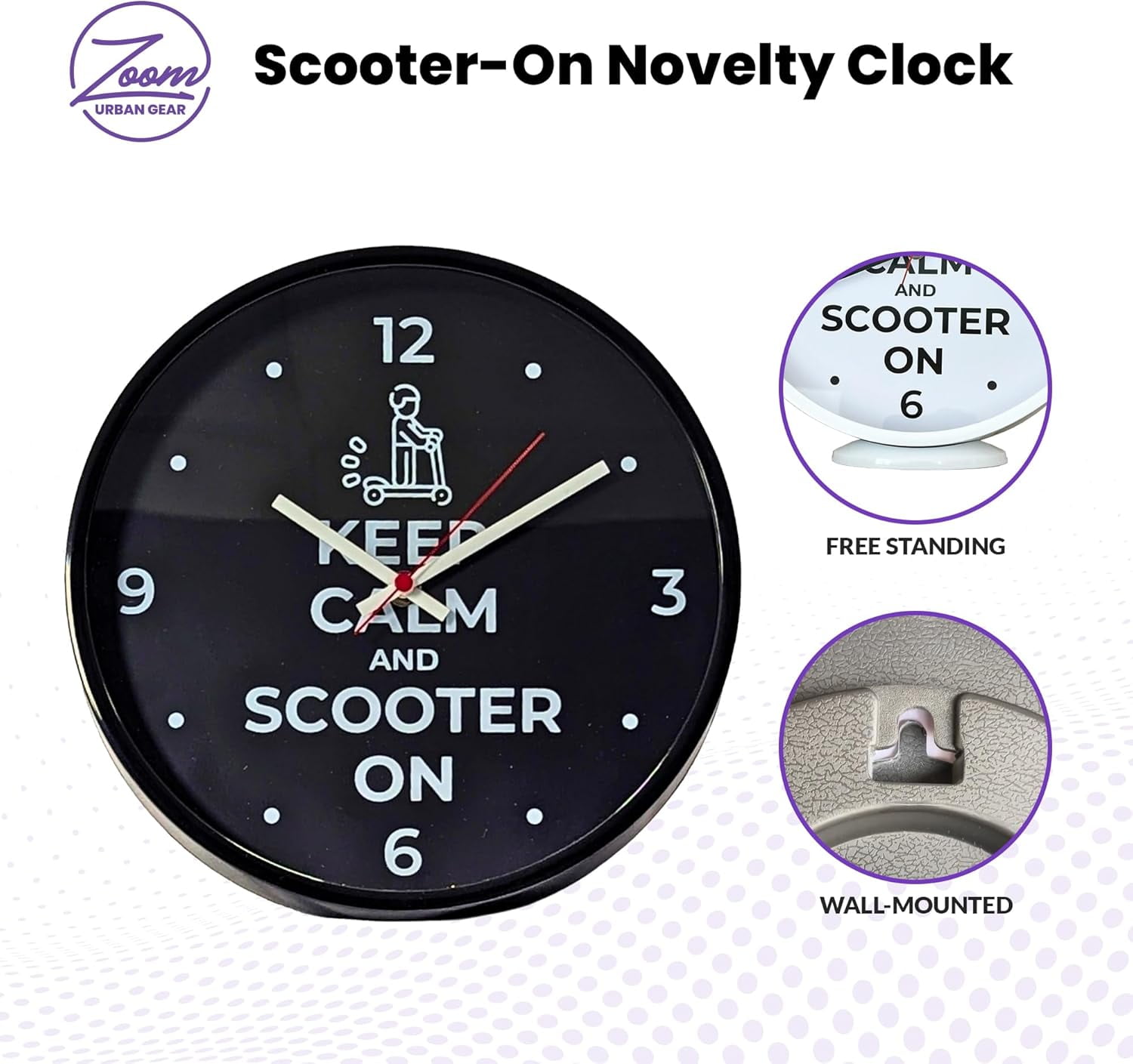 JUNCHI-Scooter-On Keep Calm Wall Clock for Home and Office, Battery ...