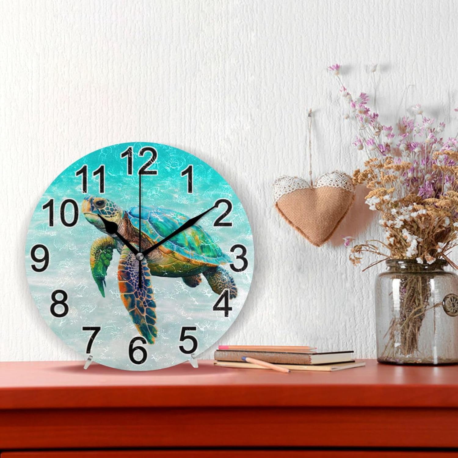 JUNCHI-Sea Turtle Teal Wall Clock Non Ticking Silent Kitchen Clock ...