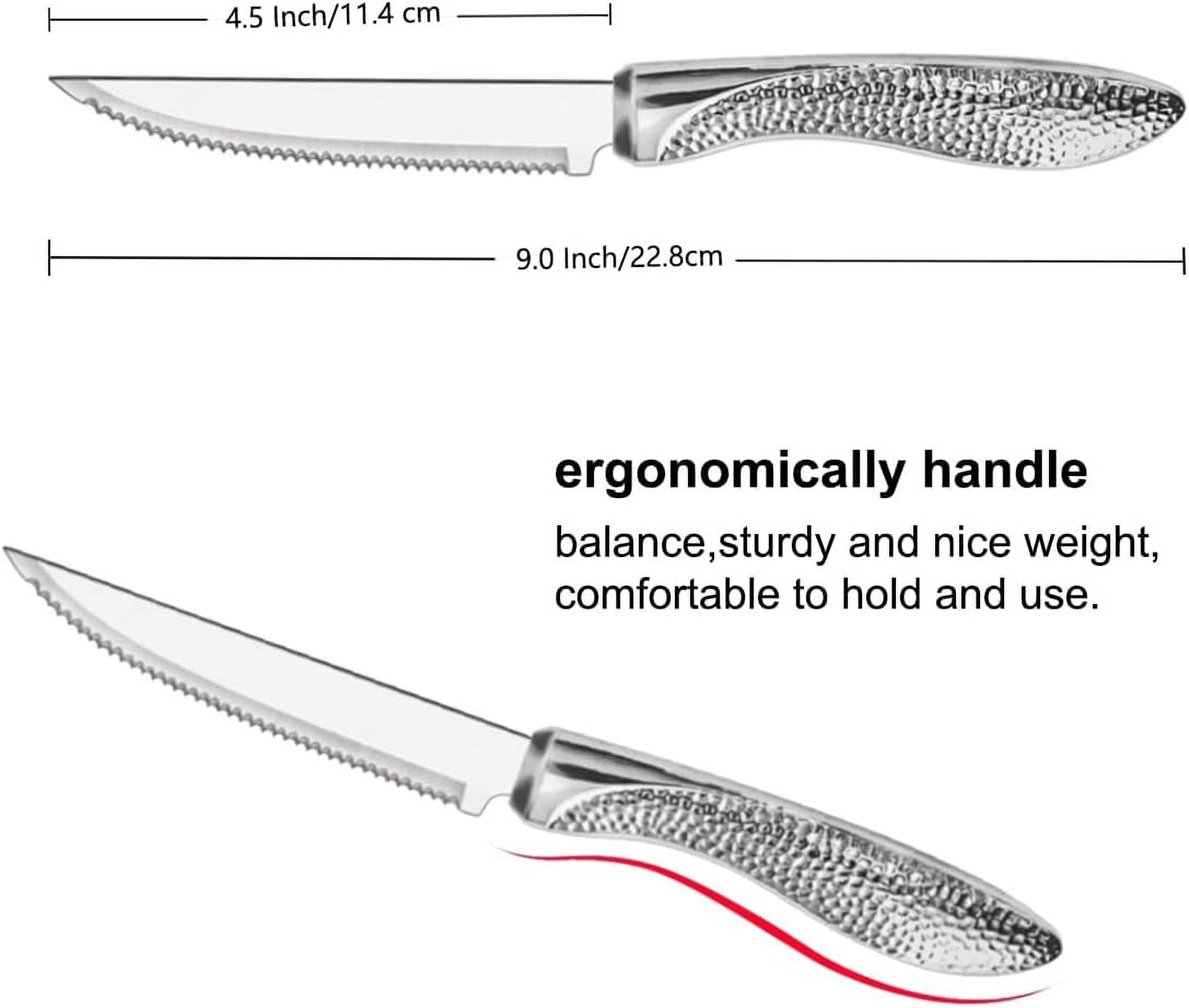 JUNCHI-Serrated Steak Knives Set of 12, Stainless Steel Sharp Blade ...