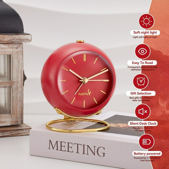 JUNCHI-Silent Table Analog Alarm Clock No Ticking, Lighted on Demand ...