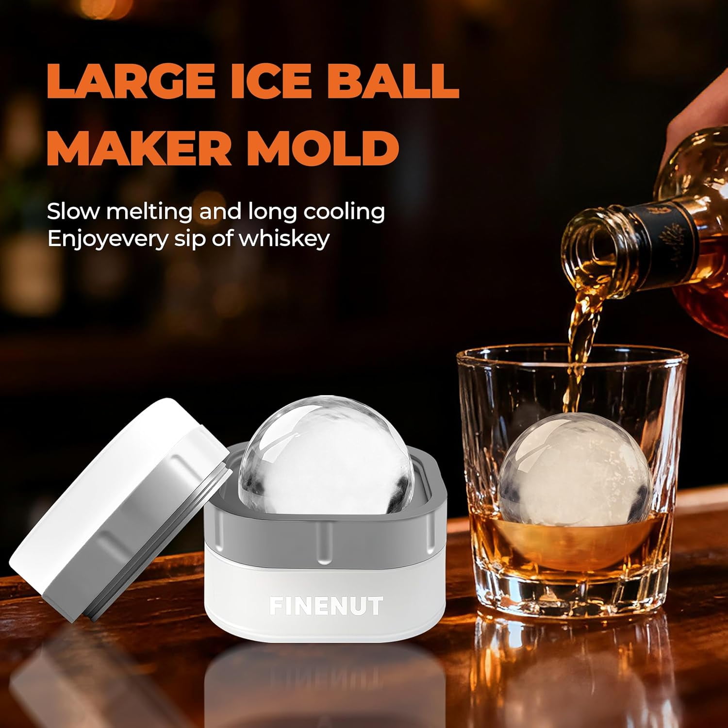JUNCHI-Silicone Ice Ball Maker Mold 4 Pack, 2.5 Inch Large Sphere, BPA ...