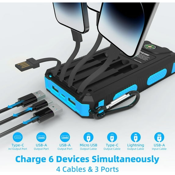 JUNCHI-Solar Charger, 20000mAh Portable Type-C Solar Power Bank with 4 ...