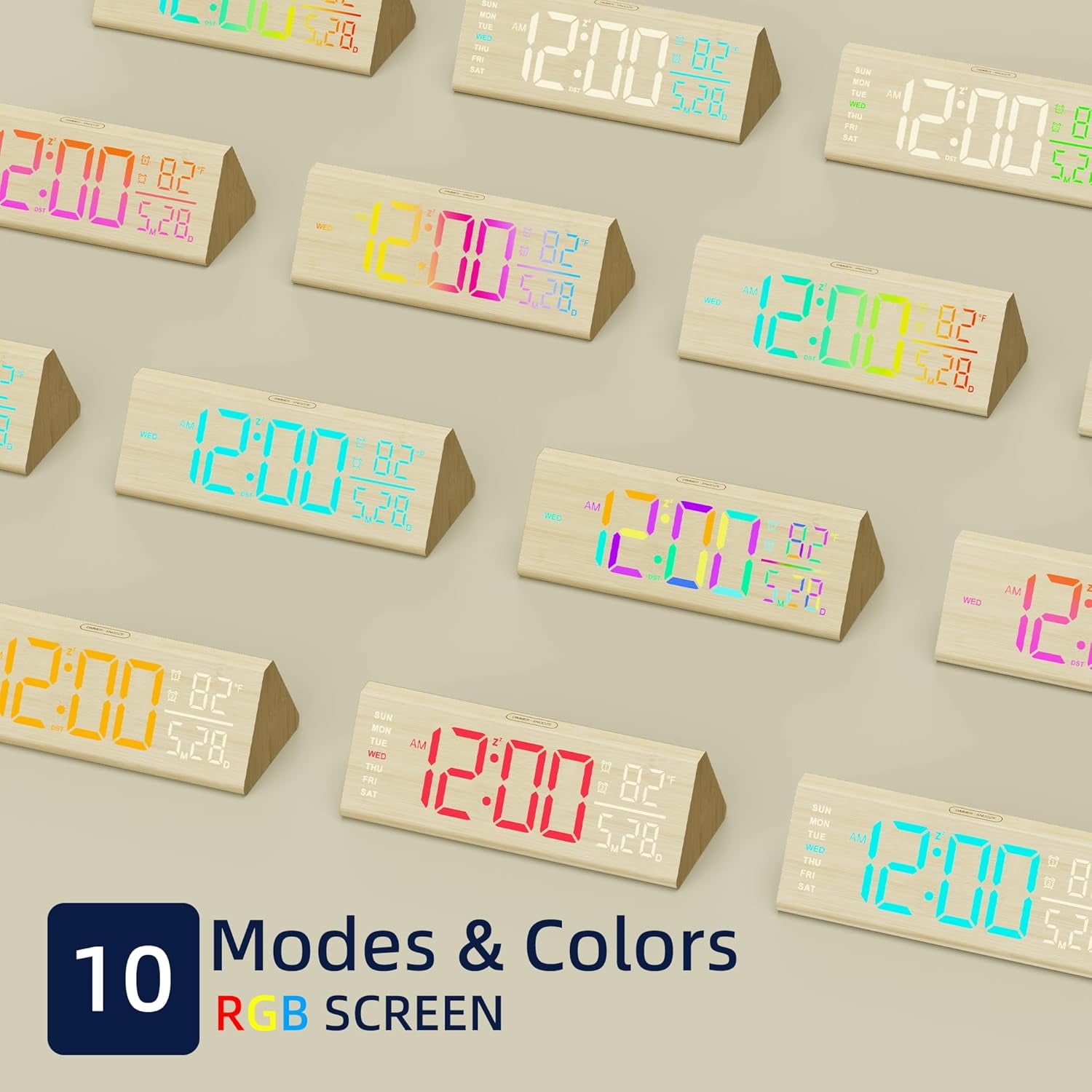 JUNCHI-Solid Wood Digital Alarm Clock for Bedroom - 8.8 Inch Large ...