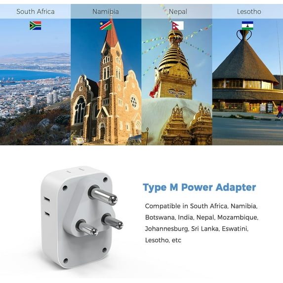 JUNCHI-South Africa Power Adapter, Type M Plug Adaptor with 4 American ...
