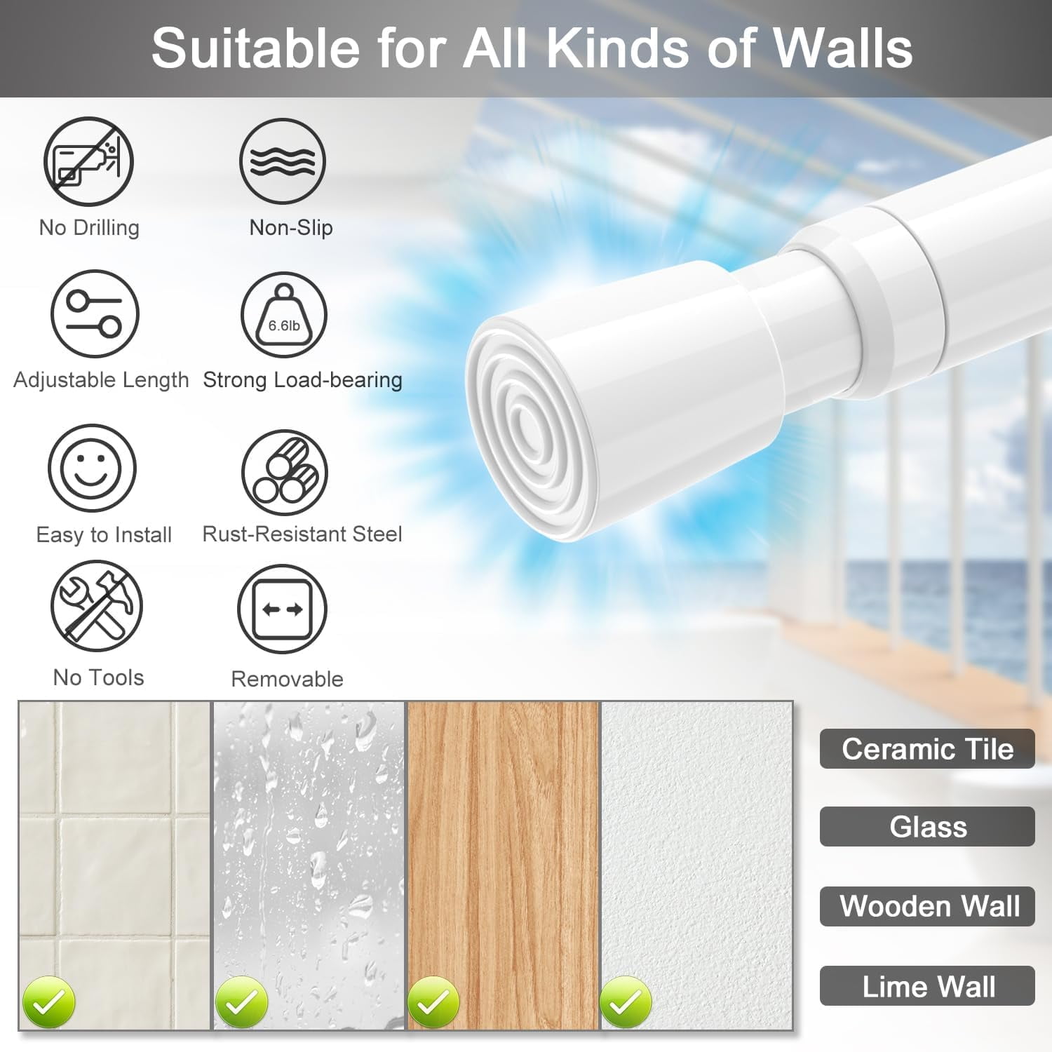 JUNCHI-Spring Tension Rods Adjustable Tension Curtain Rod Small Tension ...