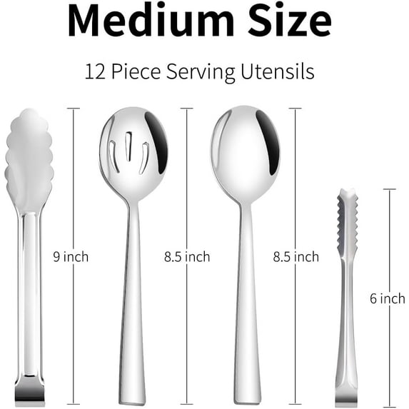 JUNCHI-Stainless Steel Serving Utensils, 12PCS Utensils Set Include ...