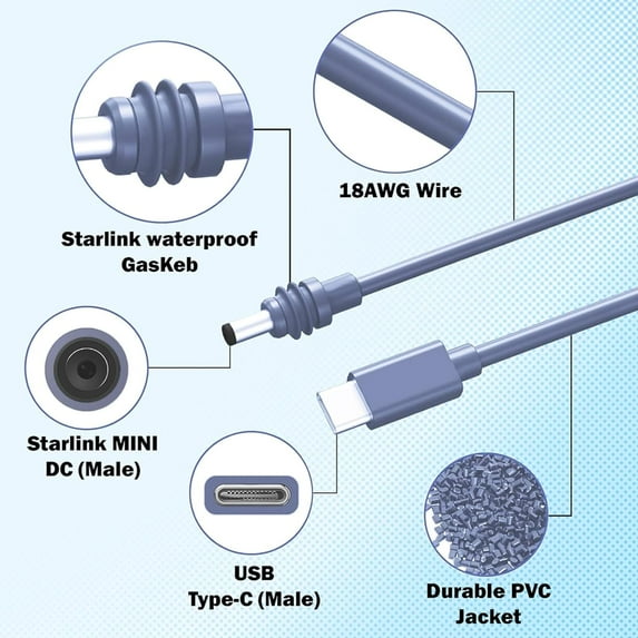 JUNCHI-StarLink Mini USB C to DC Power Cable,9.8Ft / 3M,18AWG ...