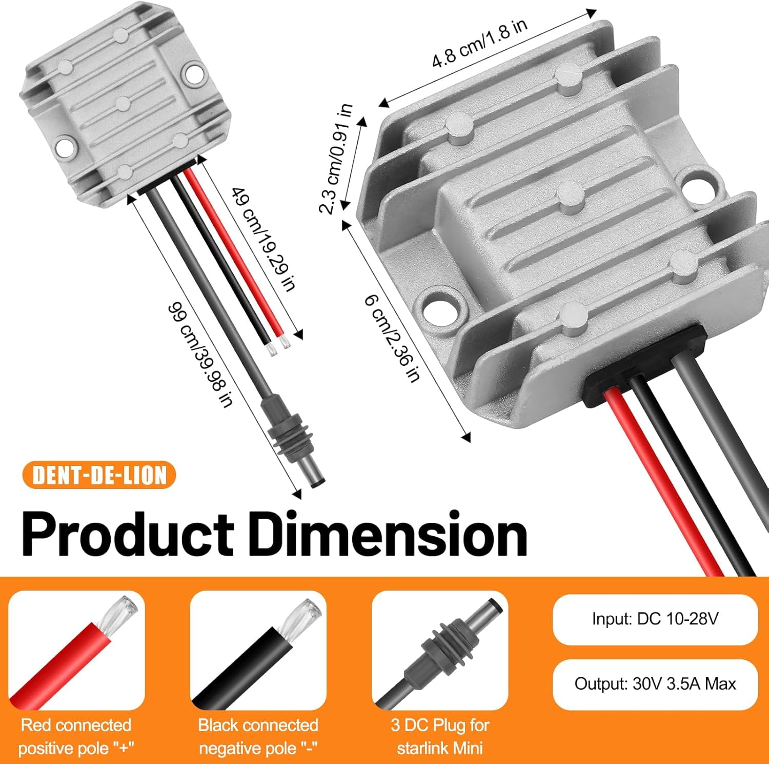 JUNCHI-Starlink Mini 12V Adapter, Starlink Mini DC Power Cable 10-28V ...