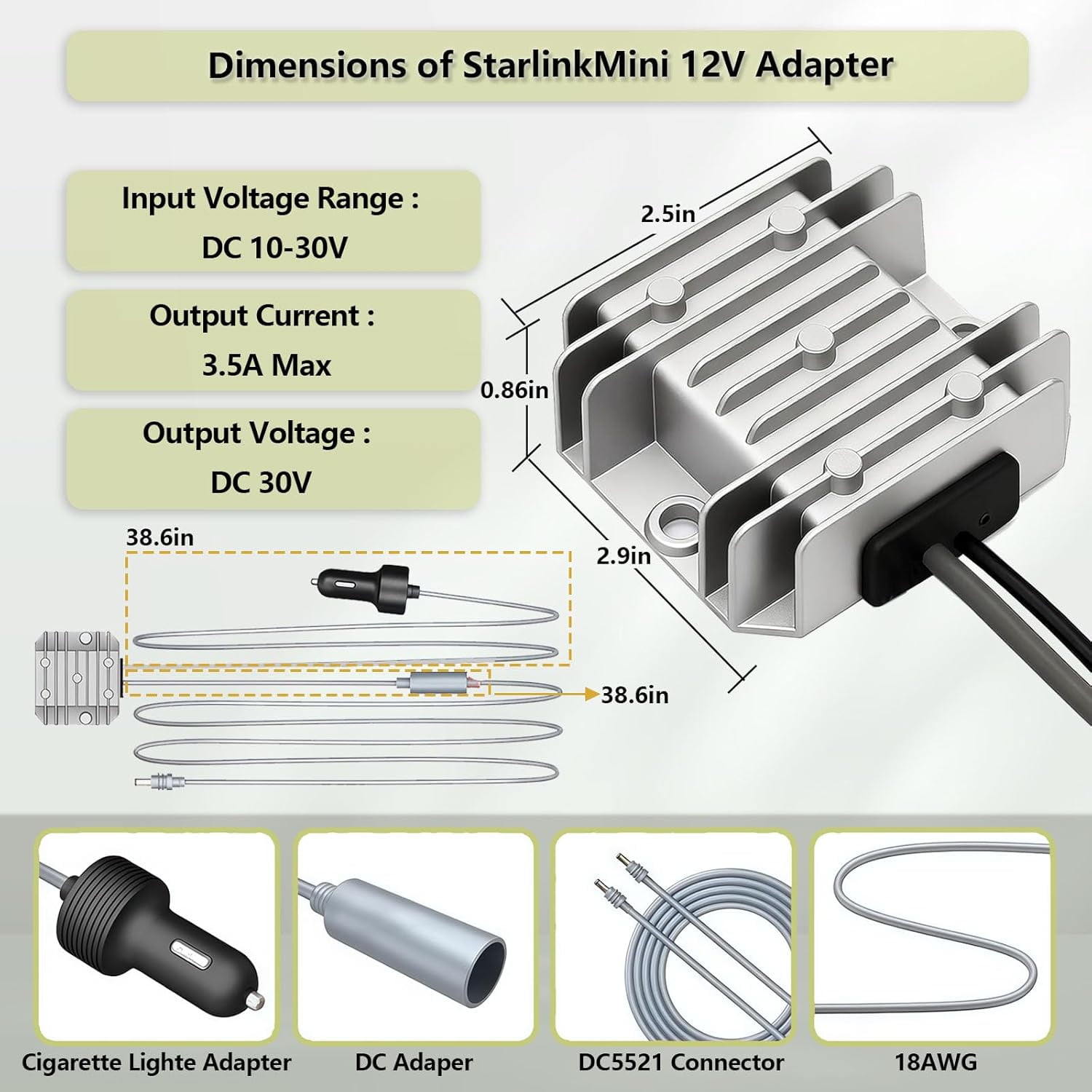 JUNCHI-Starlink Mini Cable Car Adapter with Step Up Converter, 12V ...