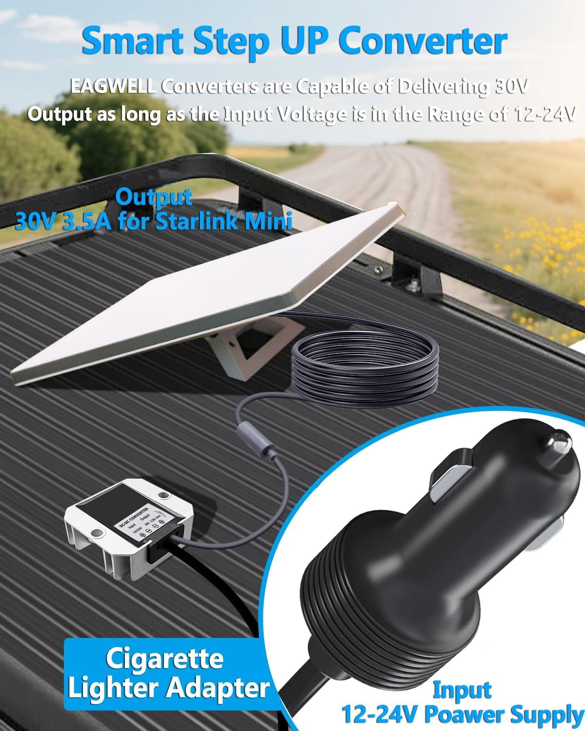 JUNCHI-Starlink Mini Car Adapter with Step Up Converter, 12V Power ...