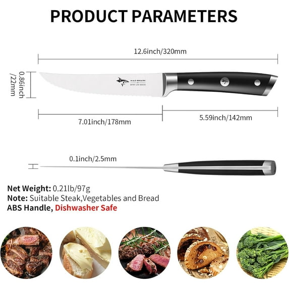 JUNCHI-Steak Knives Set of 4,Premium 12.6-inch Serrated Steak Knife Set ...