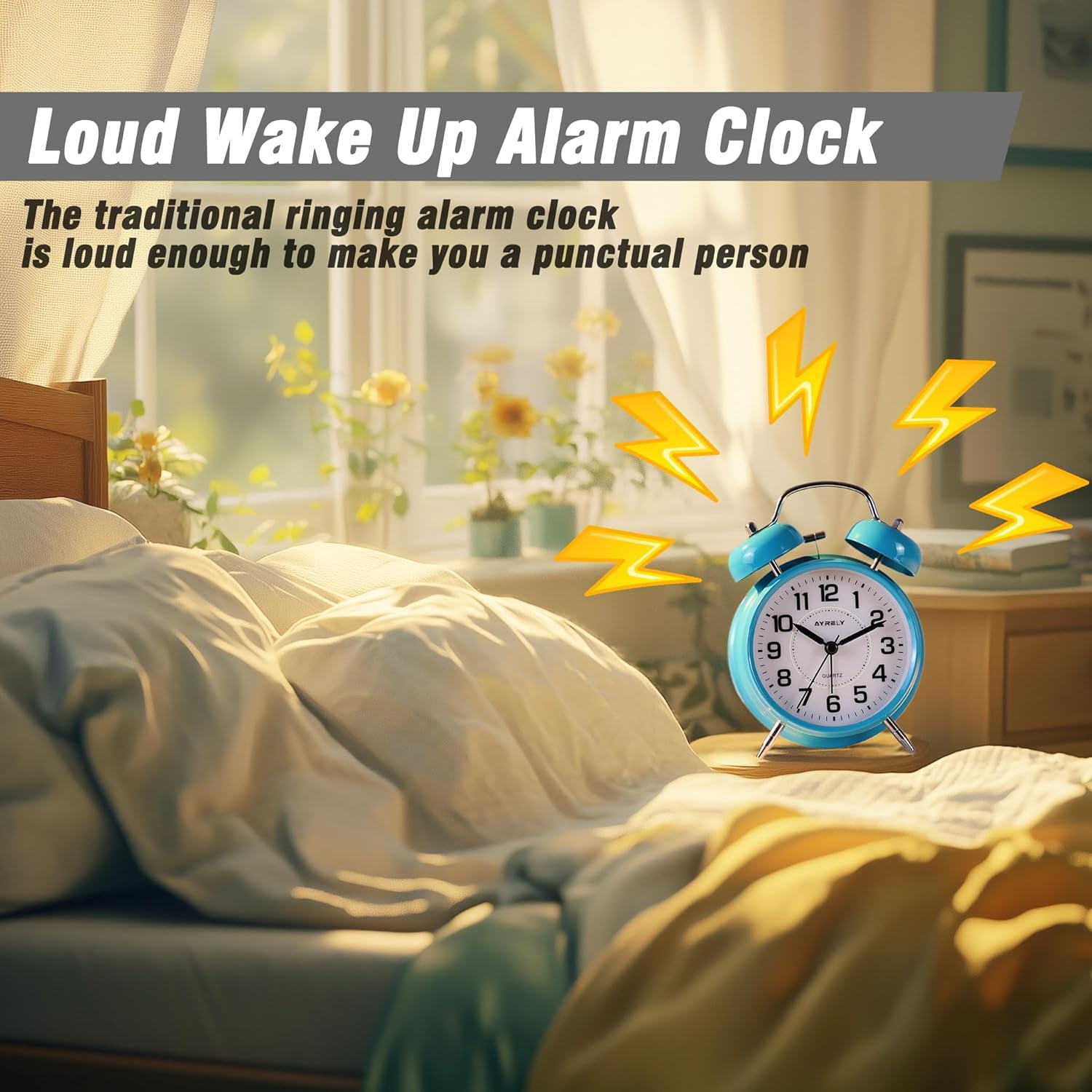 JUNCHI-® Super Loud Twin Bell Alarm Clock for Heavy Sleepers, 4-Inch ...