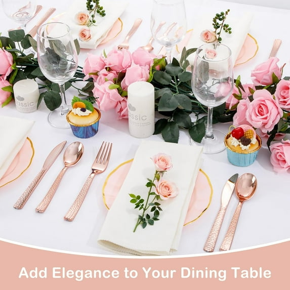 JUNCHI-Supernal 180pcs Rose Gold Plastic Silverware Heavy Duty Plastic ...