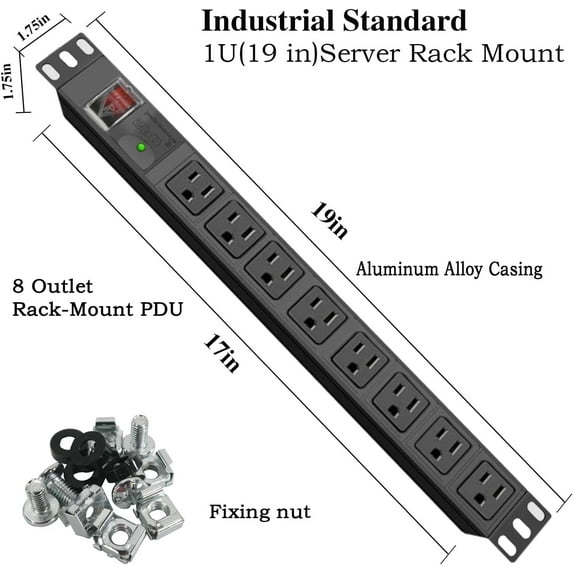 JUNCHI-Surge Protector Power Strip 1U Rack Mount PDU,8 Wide-Spaced ...