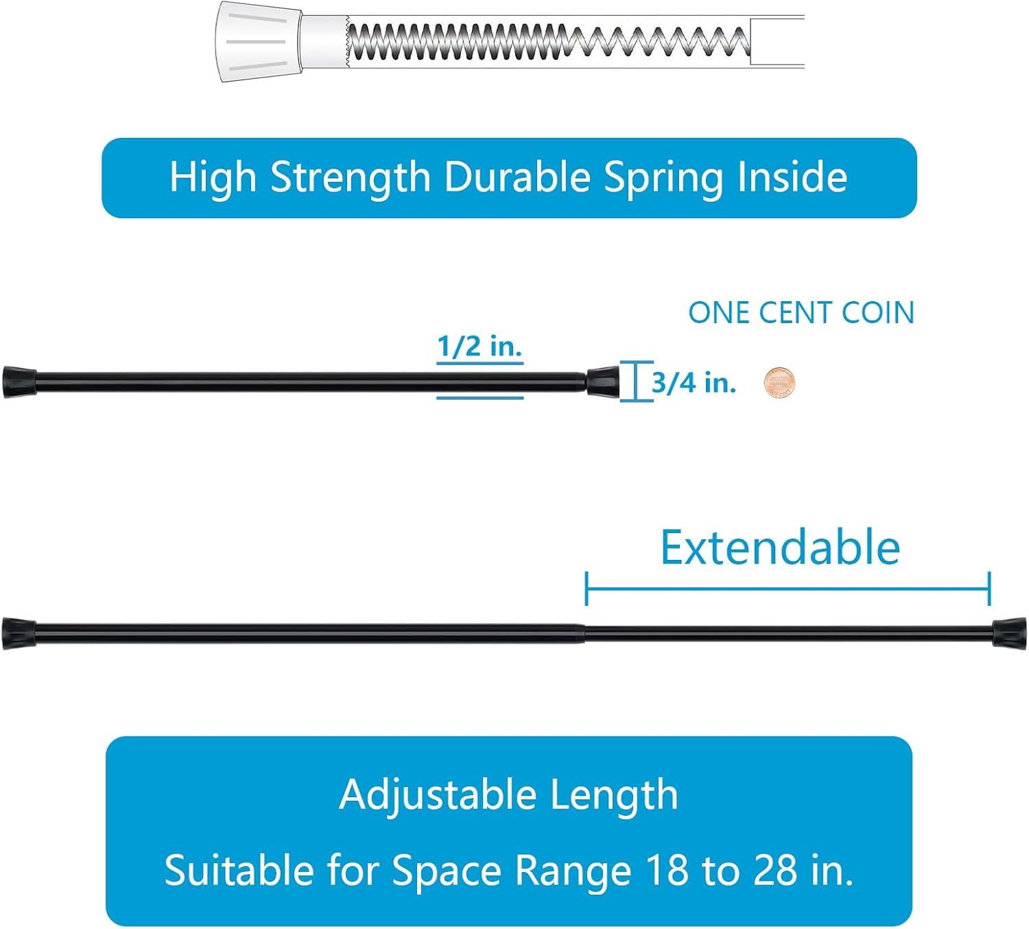 JUNCHI-TYRON 1Pcs Black Tension Rod 18 to 28 Inch, Adjustable Small ...
