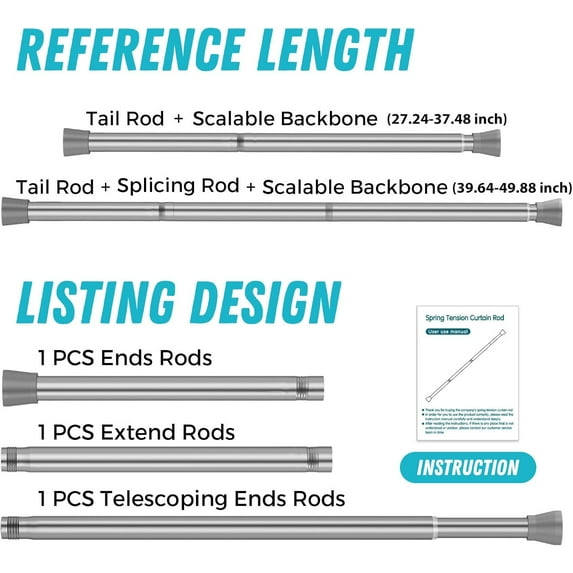 JUNCHI-Tension Rods for Windows 28 to 48 Inch 2Pack Silver Tension ...