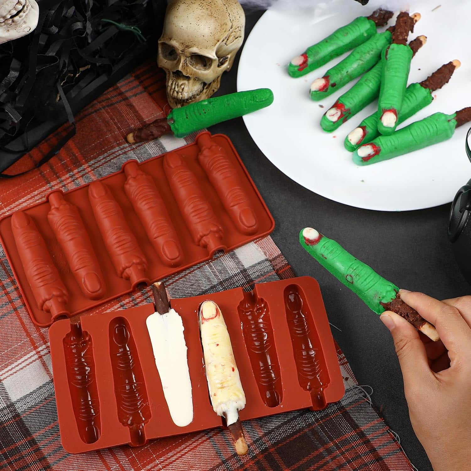 JUNCHI-The Original Halloween Witch Finger Chocolate Mold, 6-Cavity ...