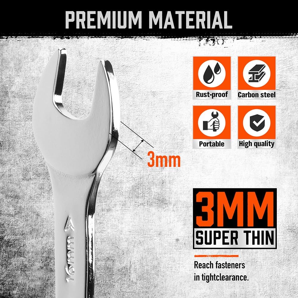 JUNCHI-Thin Wrenches Set | Metric | 10-Piece | Including 5.5mm to 27mm ...