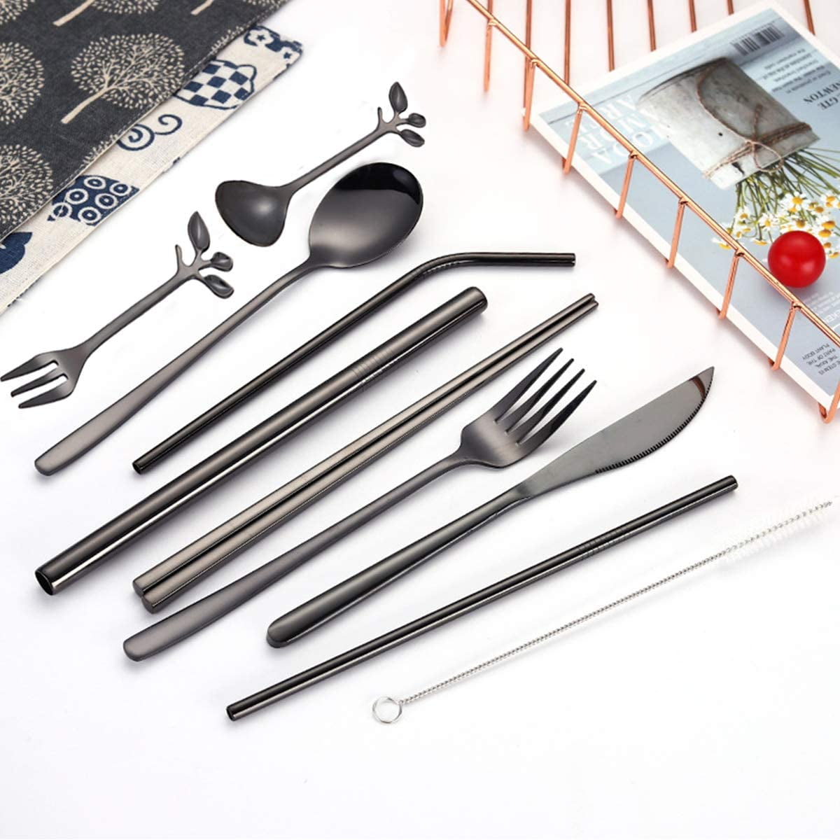 JUNCHI-Travel Utensils Set with Case Reusable Stainless Steel ...